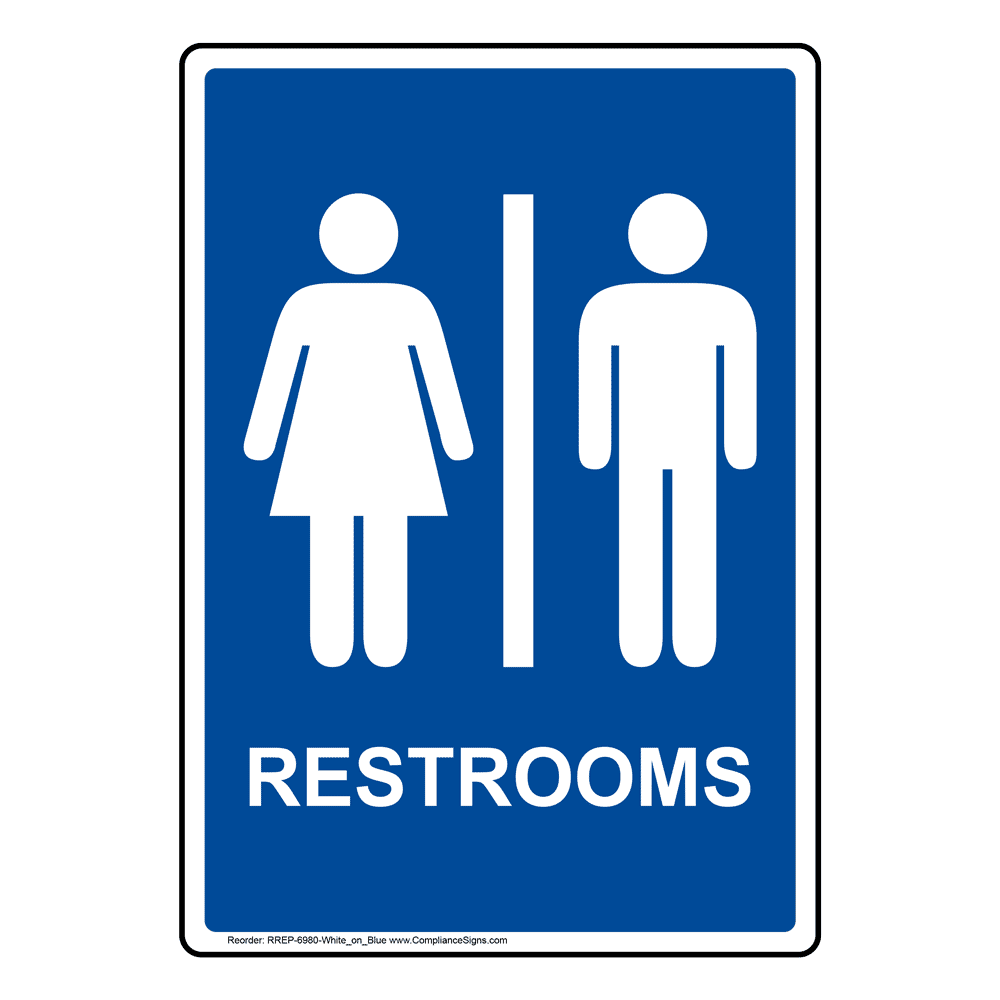 White-On-Blue Restrooms Sign - 6 Vertical Sizes - US Made