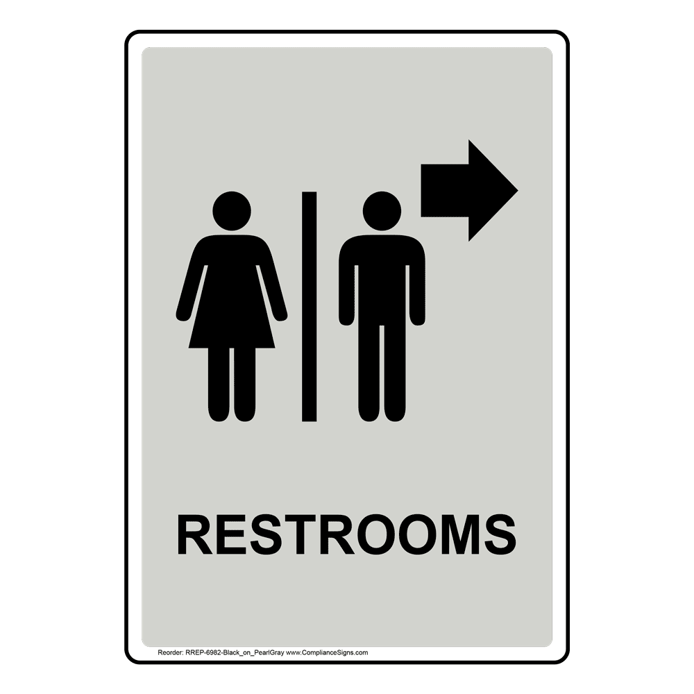 Black-On-Pearl Gray Restrooms [Right Arrow] Directional Sign