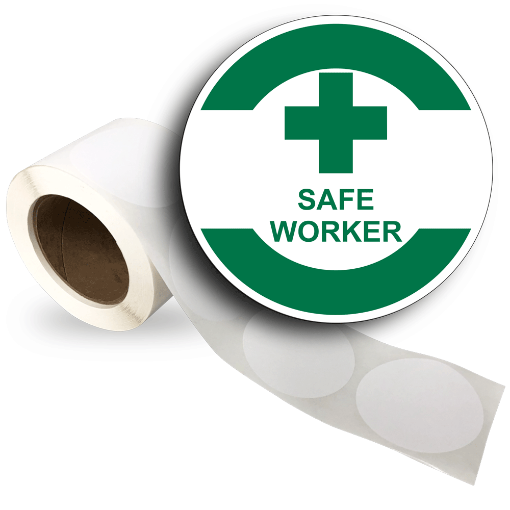 2-inch Round Safe Worker Labels on Roll - White