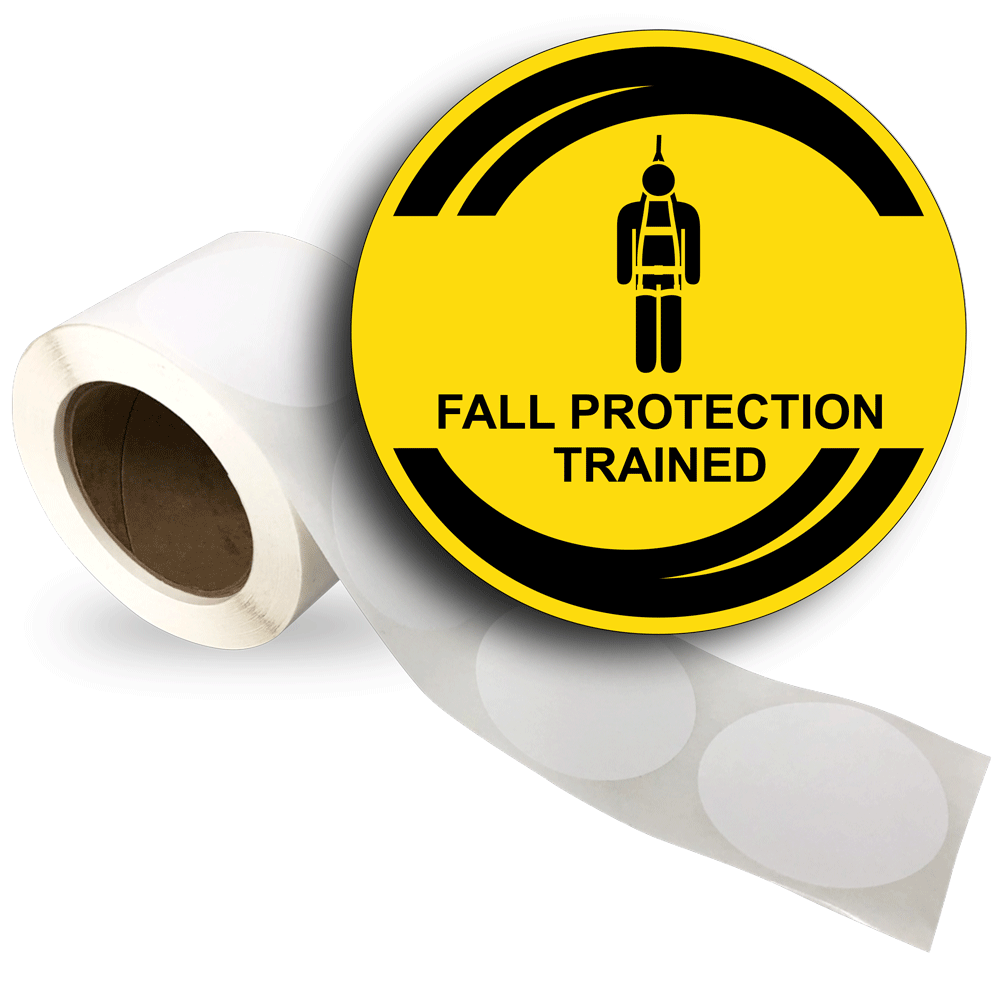 Fall Protection Trained Labels on Roll - Round - Yellow