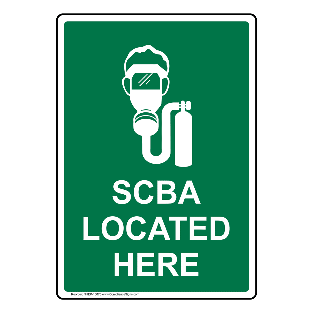 Vertical Glow Green Scba Located Here Sign or Label