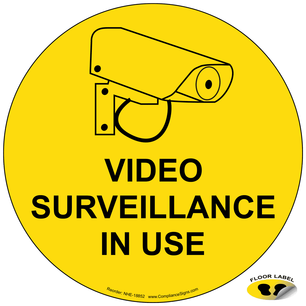 Security Camera Video Surveillance In Use Floor Label - Yellow