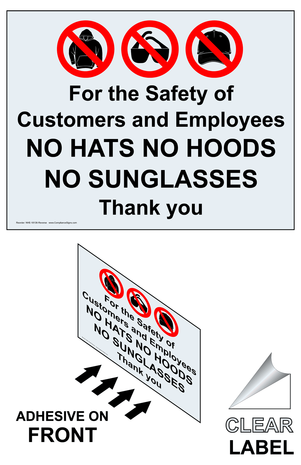 No Hats Hoods Sunglasses Thank You Label NHE-18136-Reverse