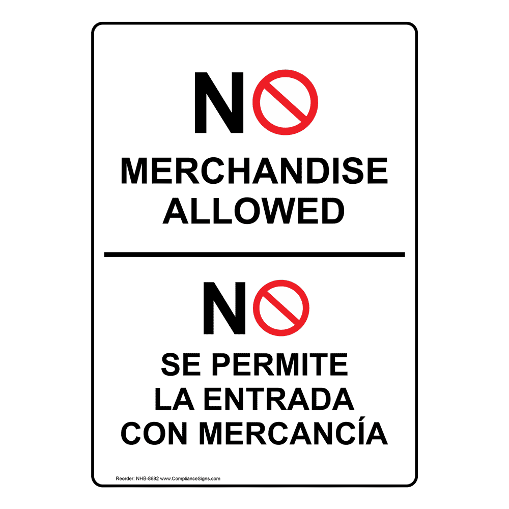 English + Spanish Vertical Sign - Retail - No Merchandise Allowed