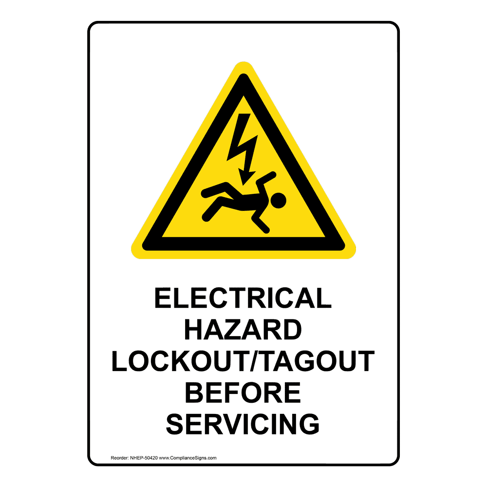 Portrait Electrical Hazard Lockout/Tagout Sign With Symbol NHEP-50420