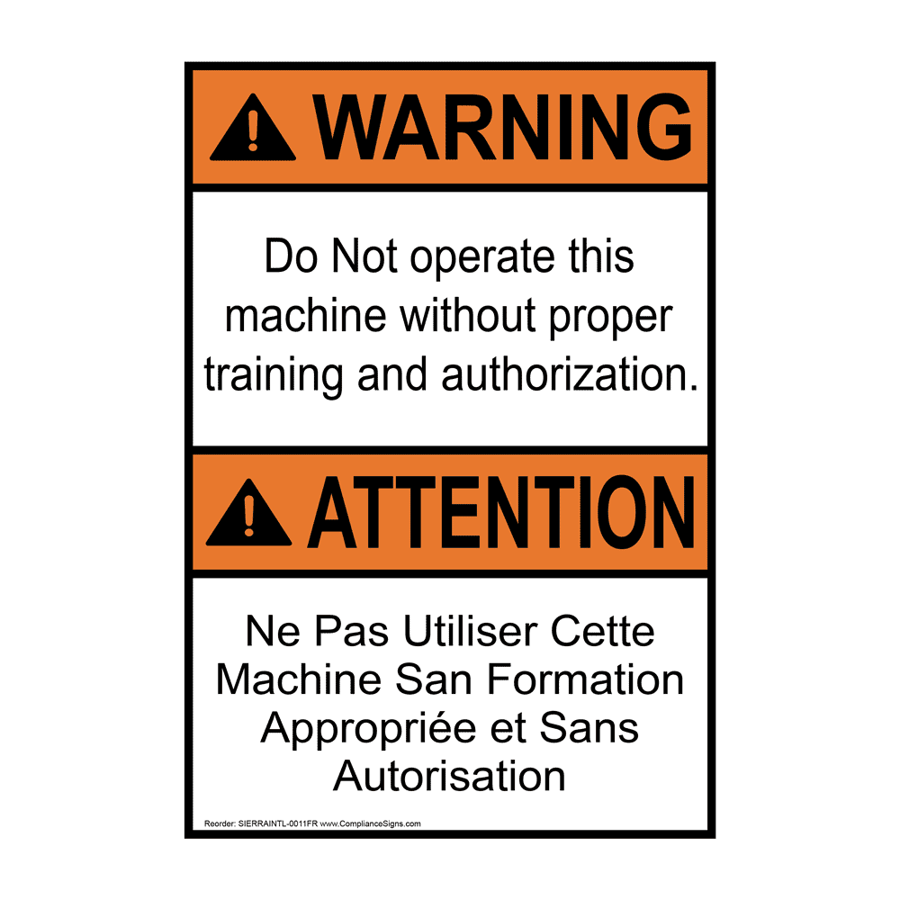 English + French ANSI Do Not operate this machine without training ...
