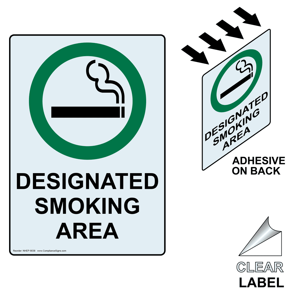 Portrait Designated Smoking Area Clear Label With Symbol NHEP-9038