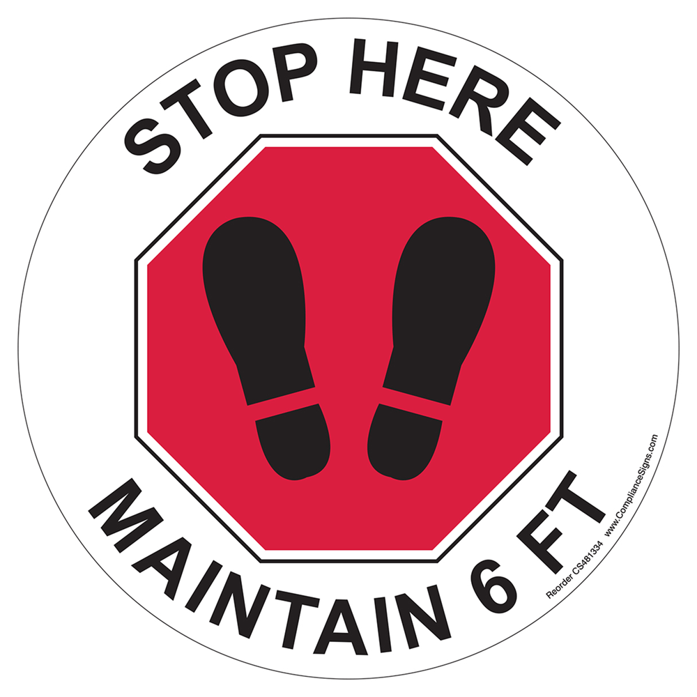 Covid Facilities Stop Here Maintain 6 Ft Carpet Label - White