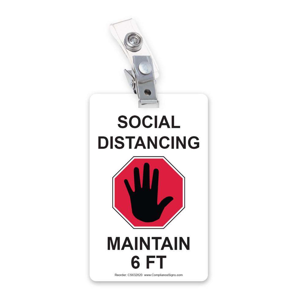 White Social Distancing Maintain 6 Ft Plastic Badge with Clip - US Made