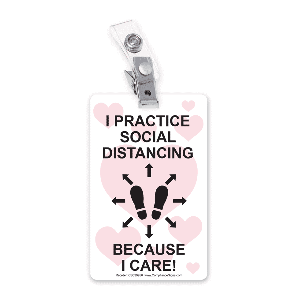 White I Practice Social Distancing Plastic Badge with Clip - US Made