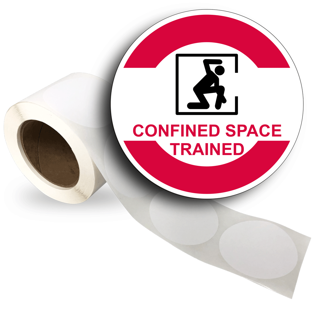 2-inch Round Confined Space Trained Labels on Roll - White