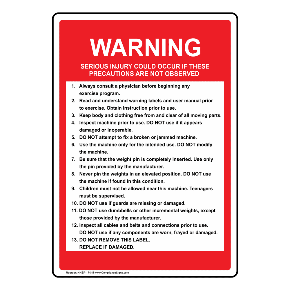 White Vertical Sign - Warning Serious Injury Could Occur