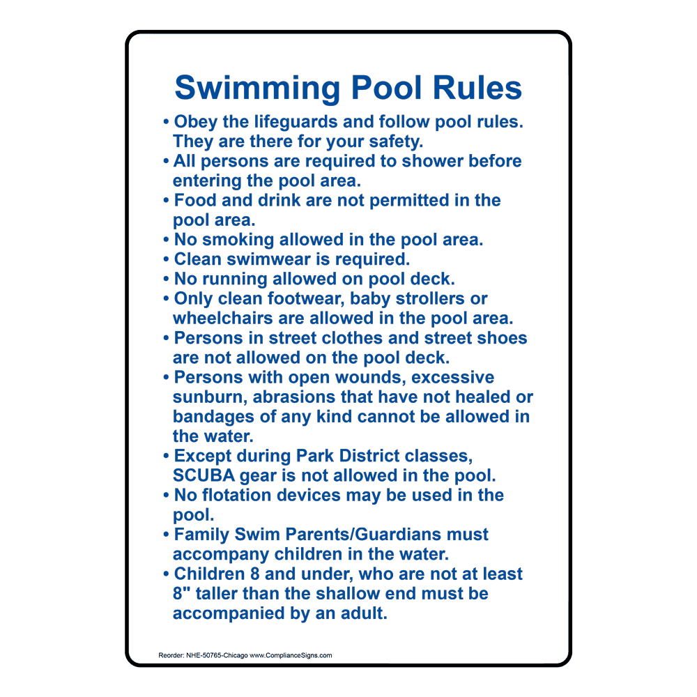 Chicago Swimming Pool Rules Sign - 6 Sizes