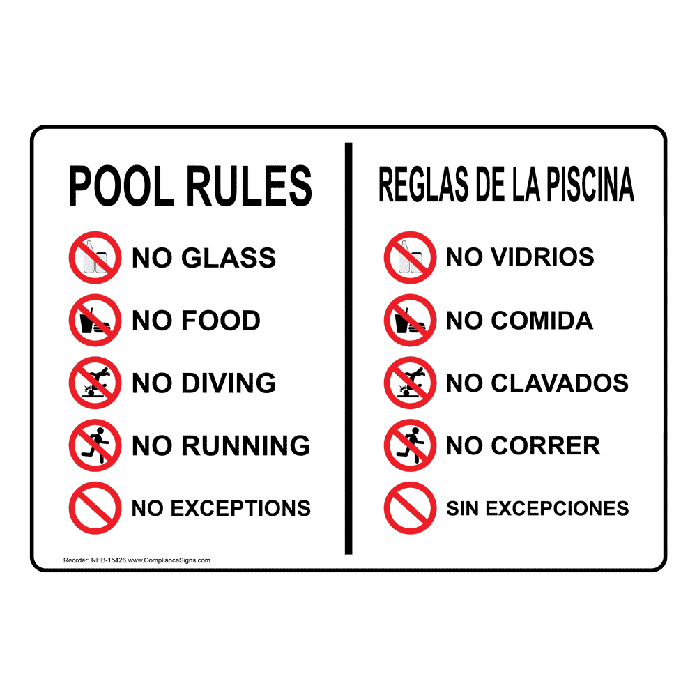 English Spanish Swimming Pool Rules Sign Or Label English Spanish Swimming Pool Rules Sign Or Label