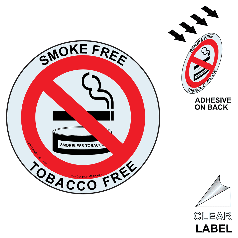 Smoke Free Tobacco Free Label Prohib-593-SYM-Clear Tobacco Free Campus
