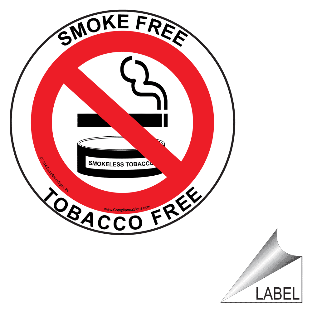 No Smoking Smoke Free Tobacco Free Label / Sticker - White Reflective