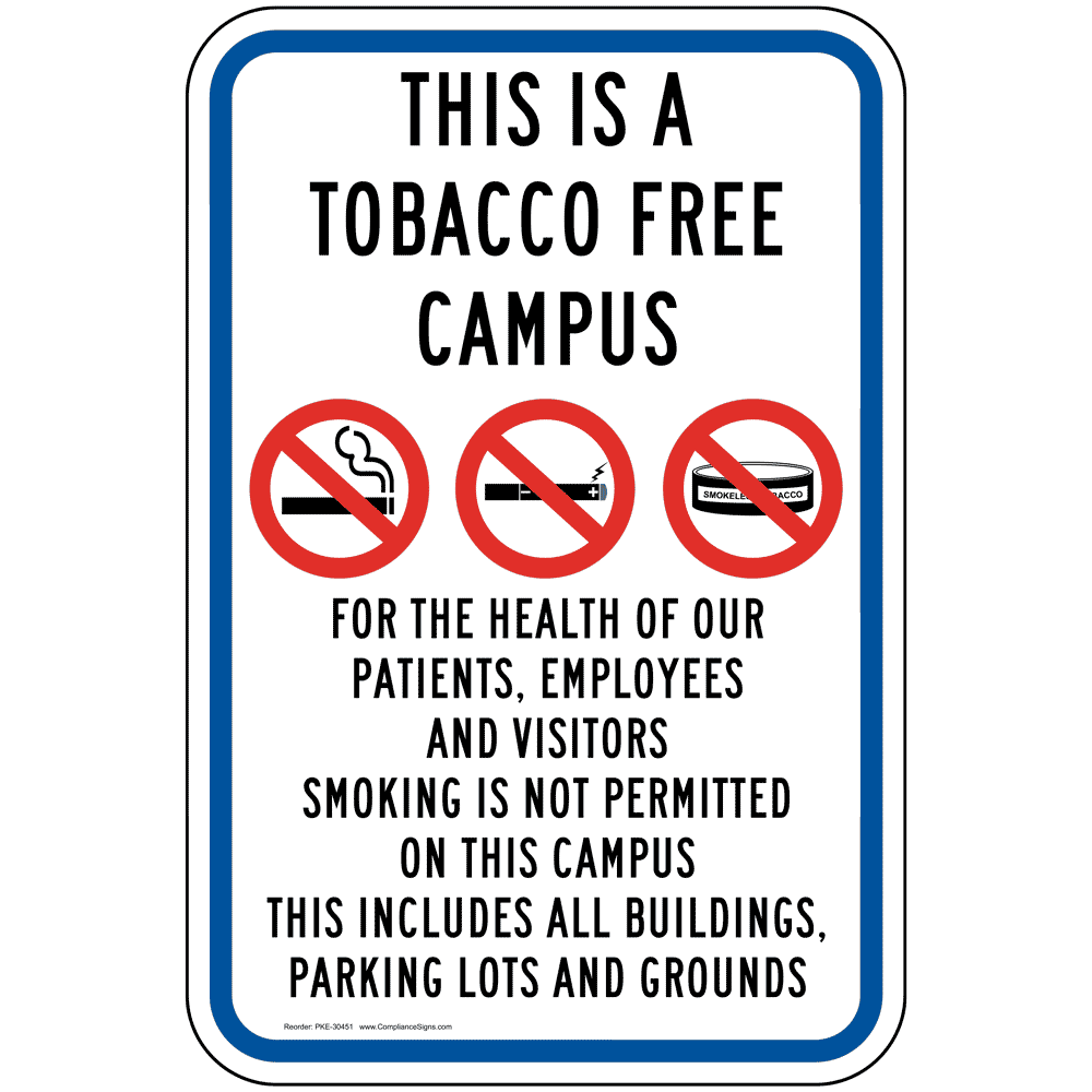 Sign With Symbol - Tobacco Free Campus - Vertical - White Reflective