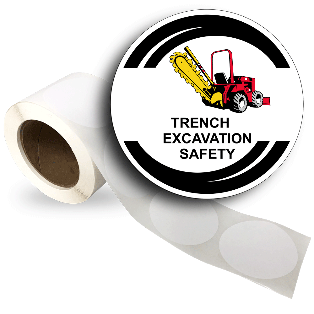 Trench & Excavation Safety Labels on Roll - Round - White