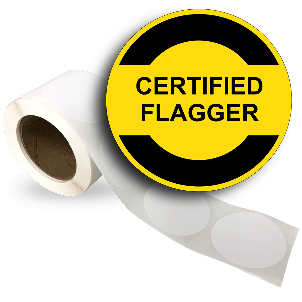 Roll of Round Labels - Certified Flagger - Yellow
