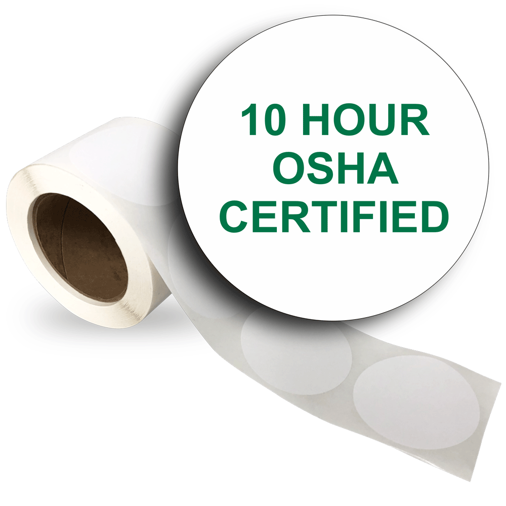 10 Hour Osha Certified Helmet Labels on a Roll - Round White
