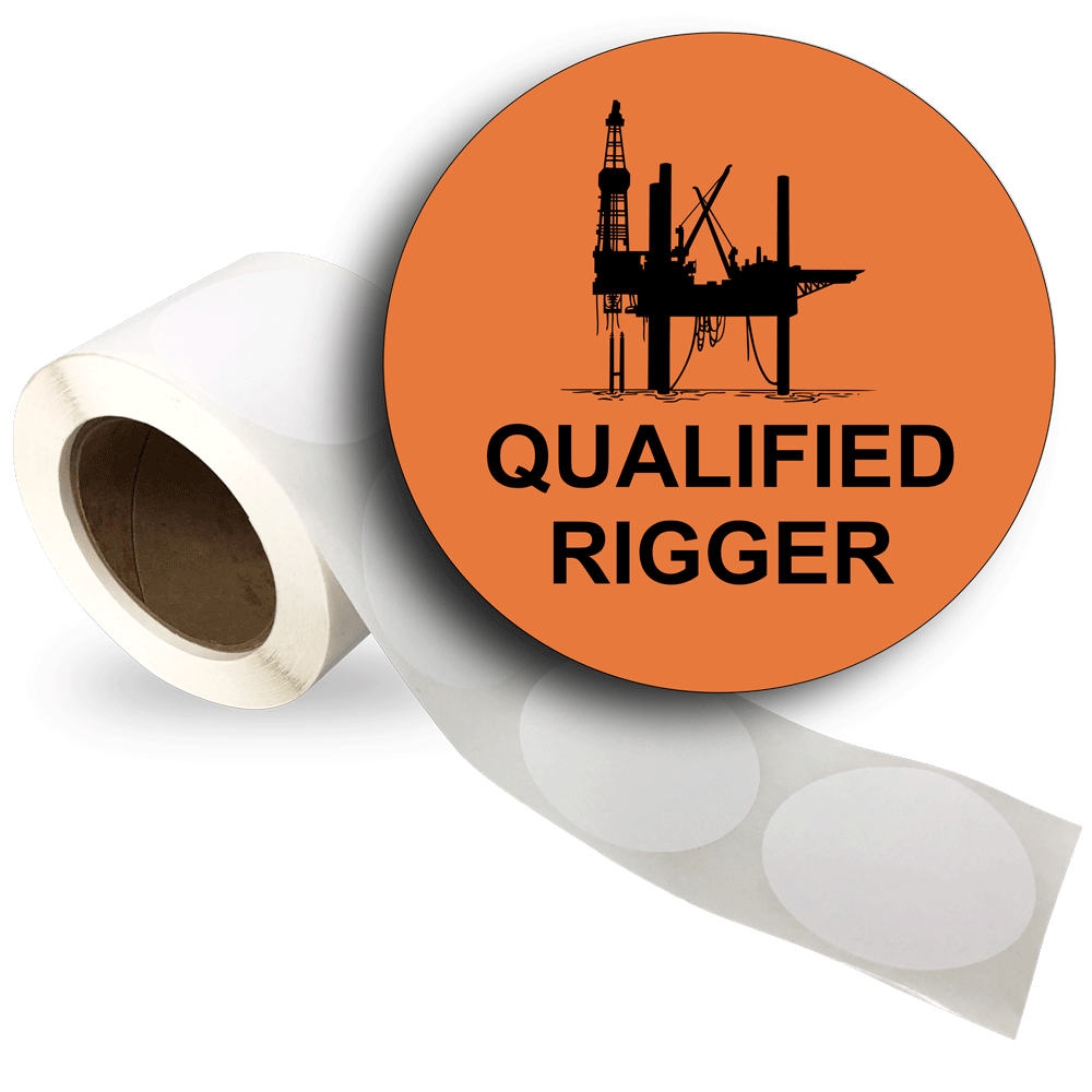 Roll of Poly Labels - Qualified Rigger - Orange - Round