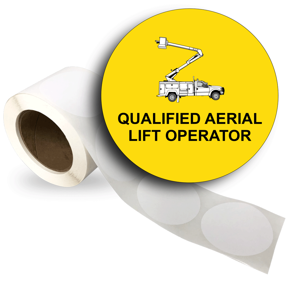 Aerial Lift Operator Hard Hat Labels on Roll - Round Poly - Design 1