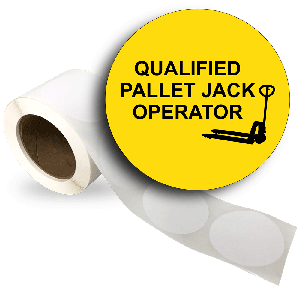 Roll of Poly Labels - Pallet Jack Qualified - Yellow - Round