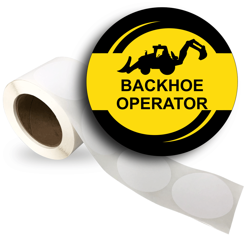 2-inch Round Backhoe Operator Labels on Roll - Yellow