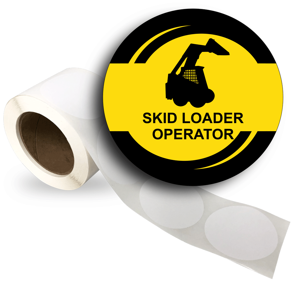2-inch Round Skid Loader Operator Labels on Roll - Yellow