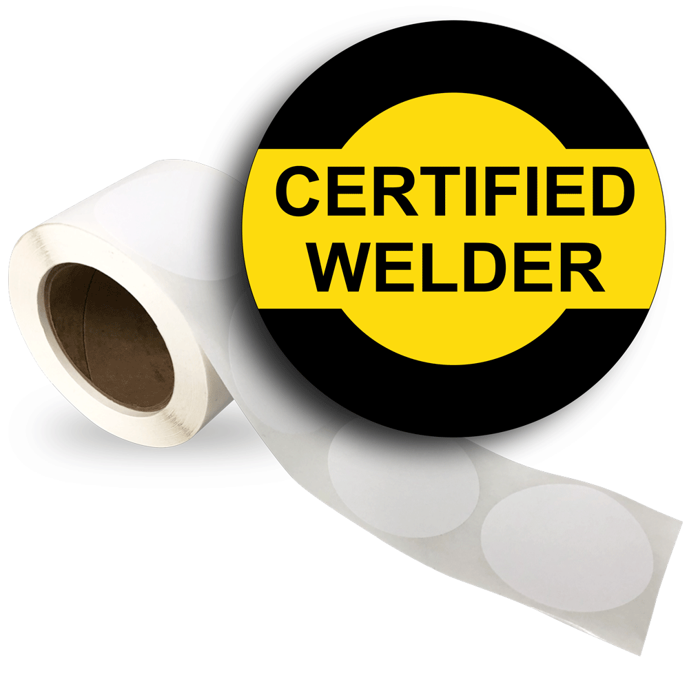 Certified Welder Helmet Labels on a Roll - Round Yellow