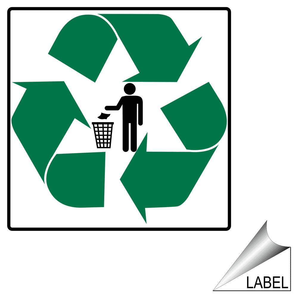 Recycle Trash Recycle Symbol Label / Sticker - White Reflective