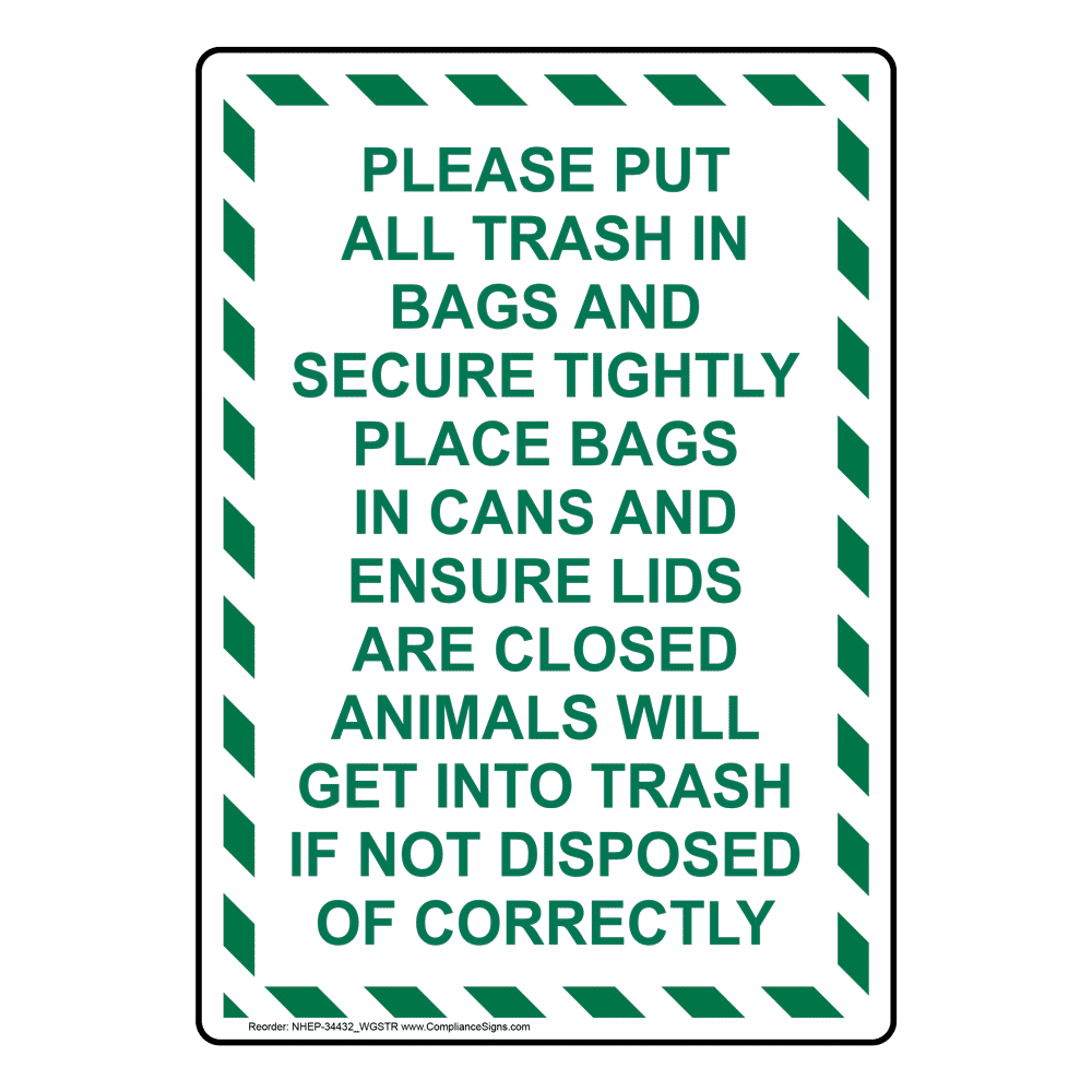 Vertical Sign - Trash - Please Put All Trash In Bags