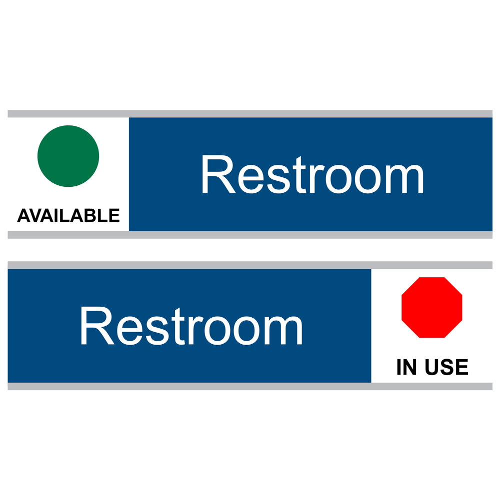 Restroom (Available/In Use) Sliding Engraved Sign EGRE-15954-SLIDE-WHTonBLU