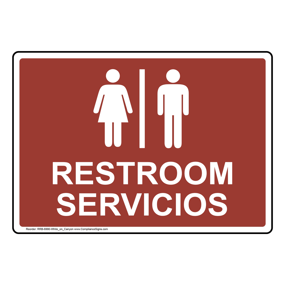 English + Spanish Restrooms Unisex Sign - Restroom - Servicios