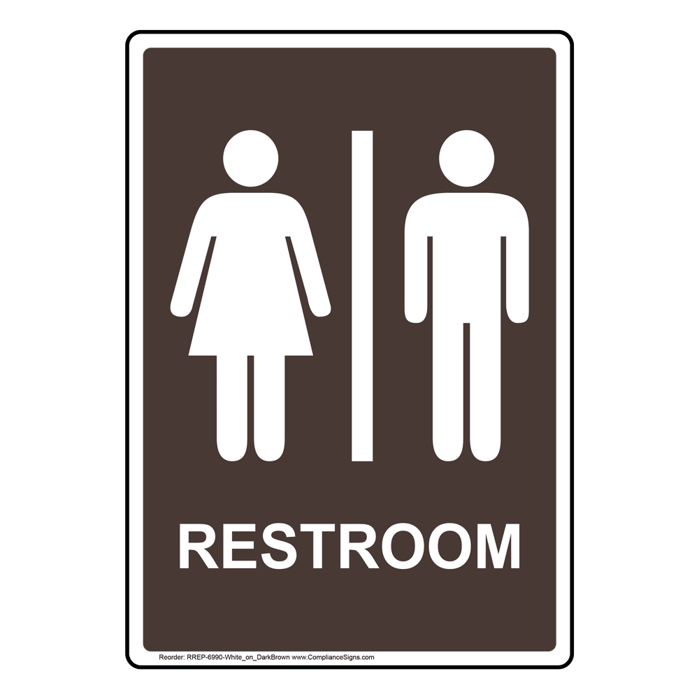 White-On-Dark Brown Unisex Restroom Sign - 6 Vertical Sizes - US Made