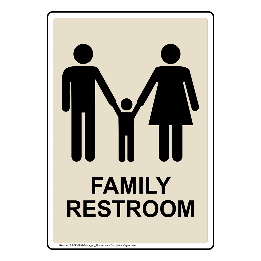 Family Restroom Sign - Black-On-Almond - 6 Vertical Sizes - Easy Order