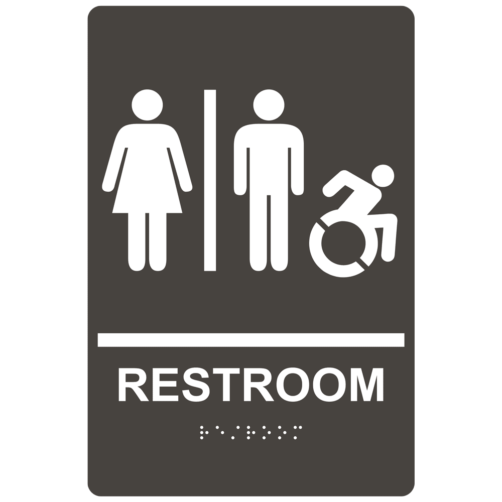 Portrait Restroom (Braille = Restroom) Sign RRE-120R_WHTonCHGRY