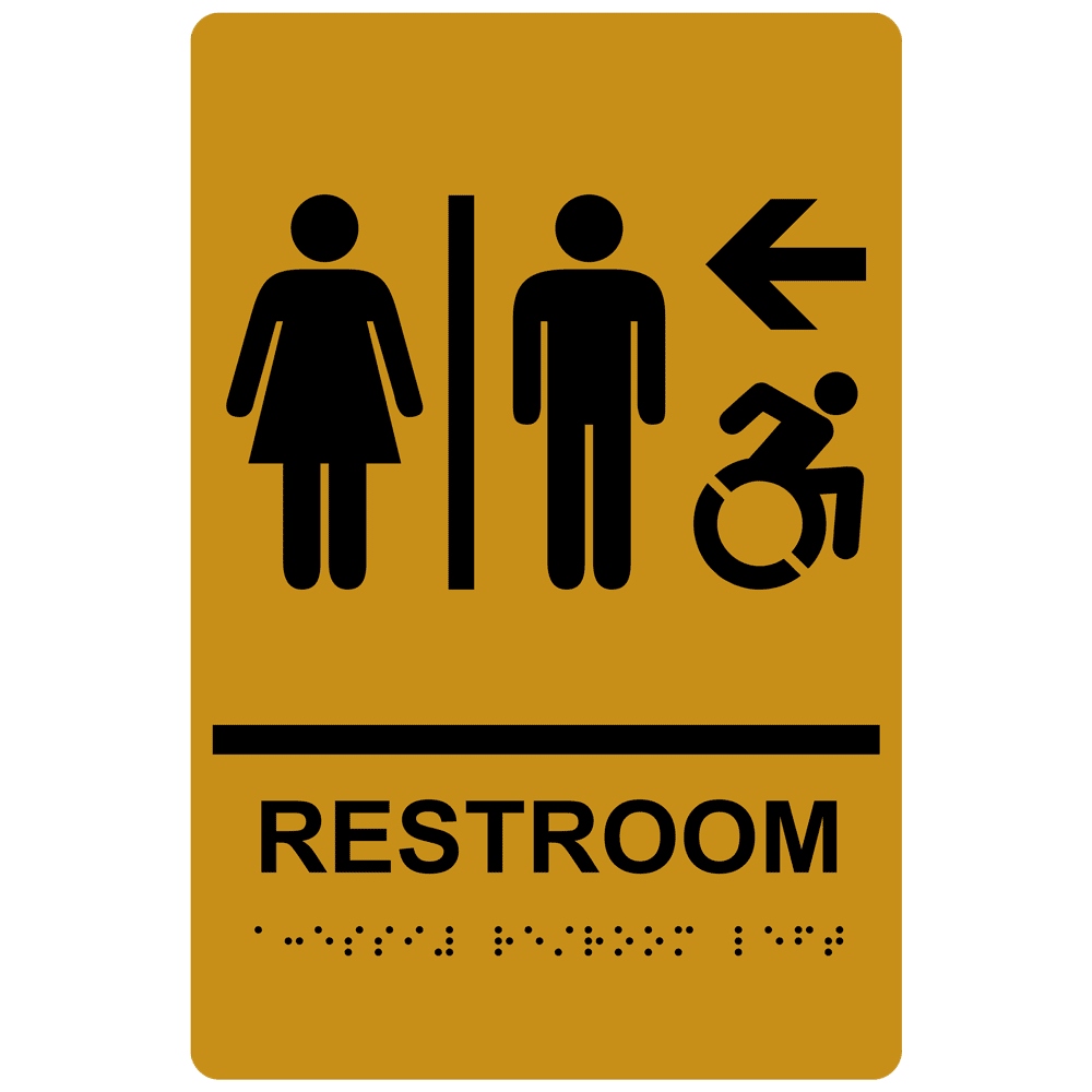Portrait Restroom (Braille = Restroom) Sign RRE-14820R_BLKonGLD