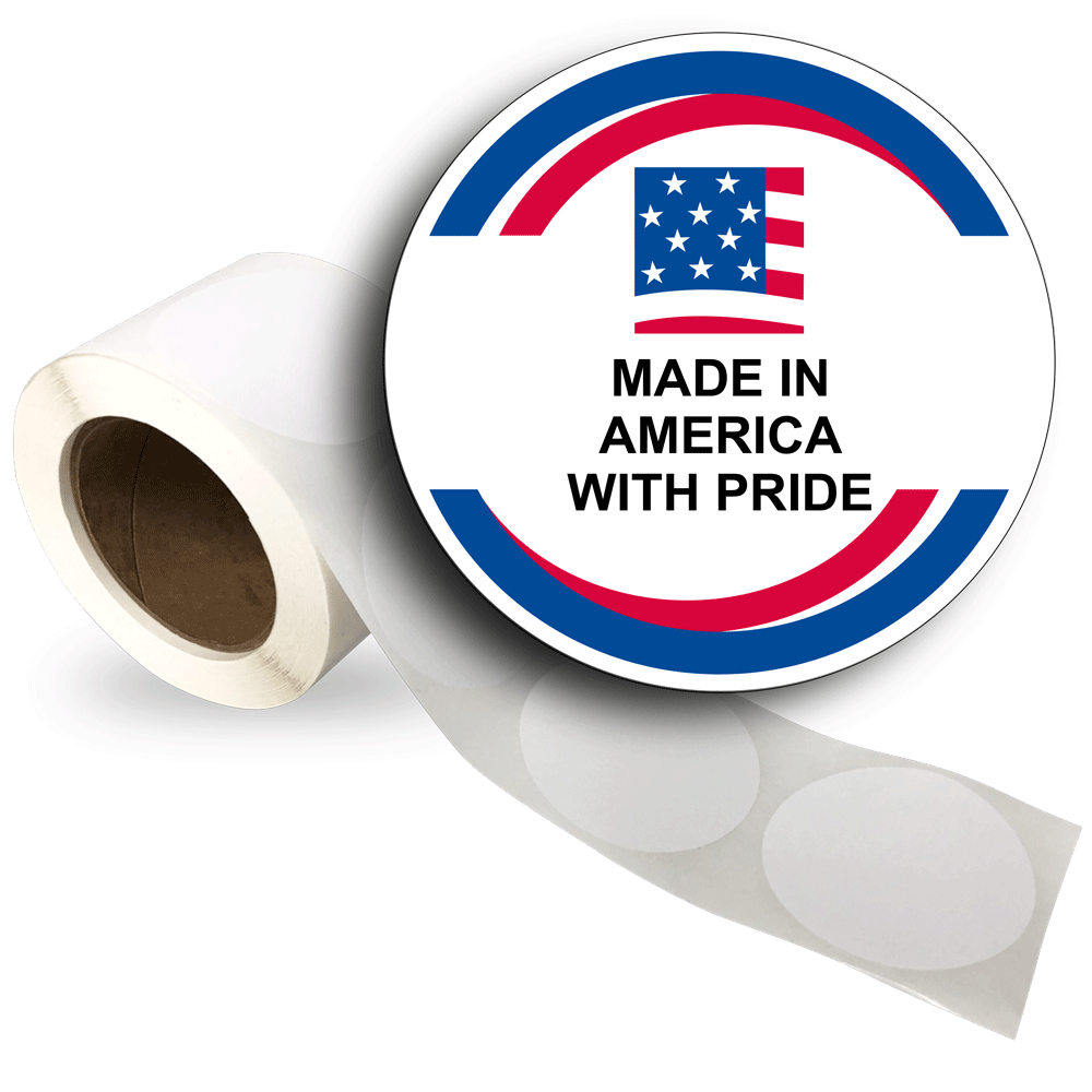 Made In America With Pride Labels on Roll - Round - White