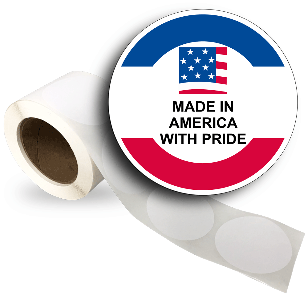 2-inch Round Made In America Labels on Roll - White