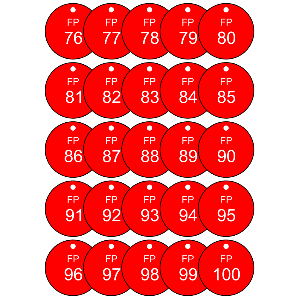 Numbered Valve Marker Tags Set - FP Fire Protection 76-100