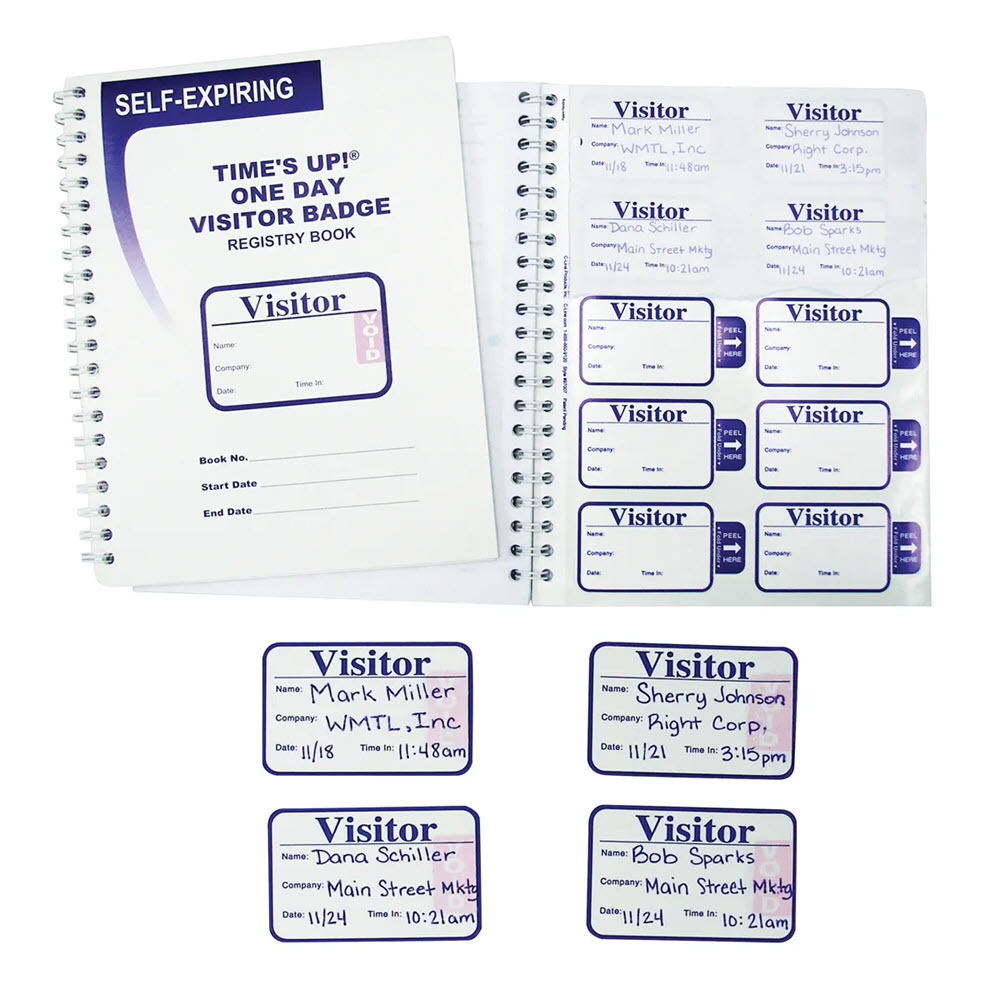 Visitor Log Book & Badges - 1-Day Badges - 2 x 3 Inch Adhesive