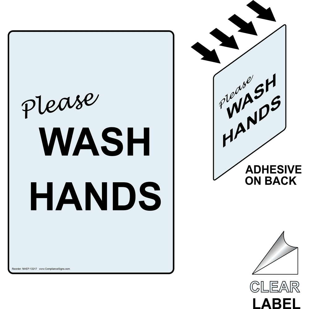 Portrait Please Wash Hands Clear Label NHEP-13217