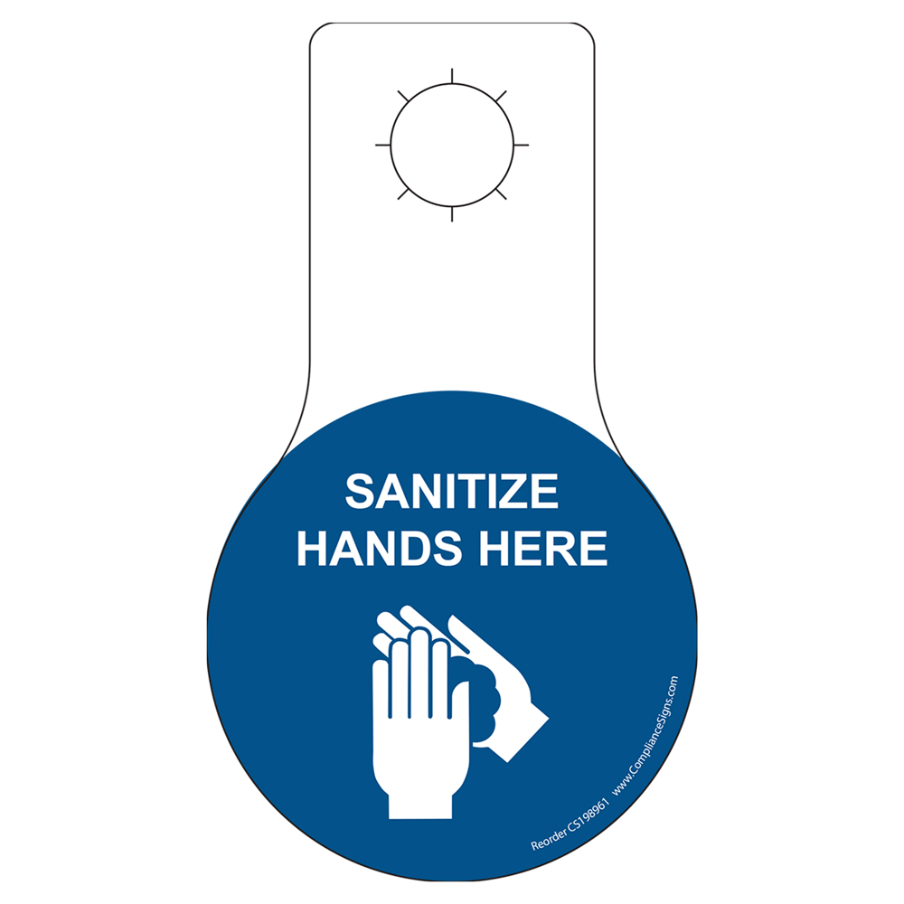 Information Safety Tag - Sanitize Hands Here - White - US Made