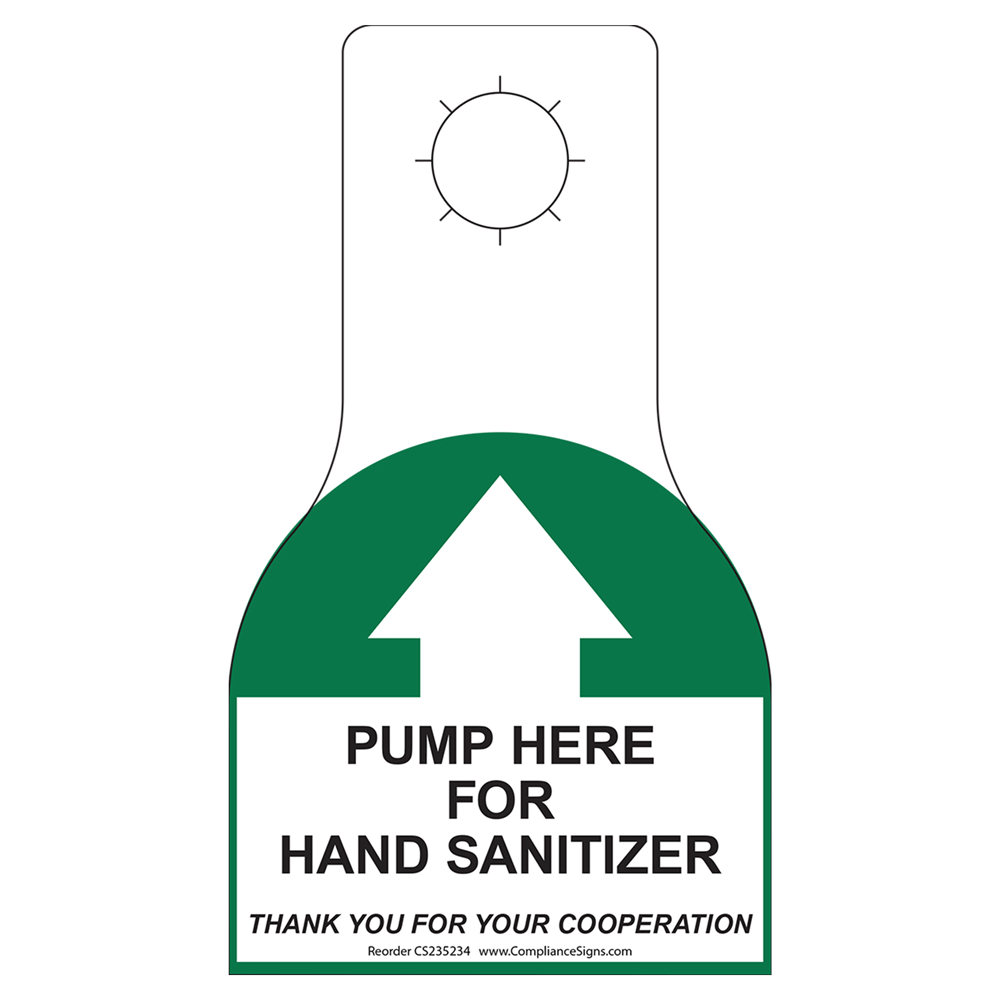 Information Safety Tag - Pump Here For Hand Sanitizer - White