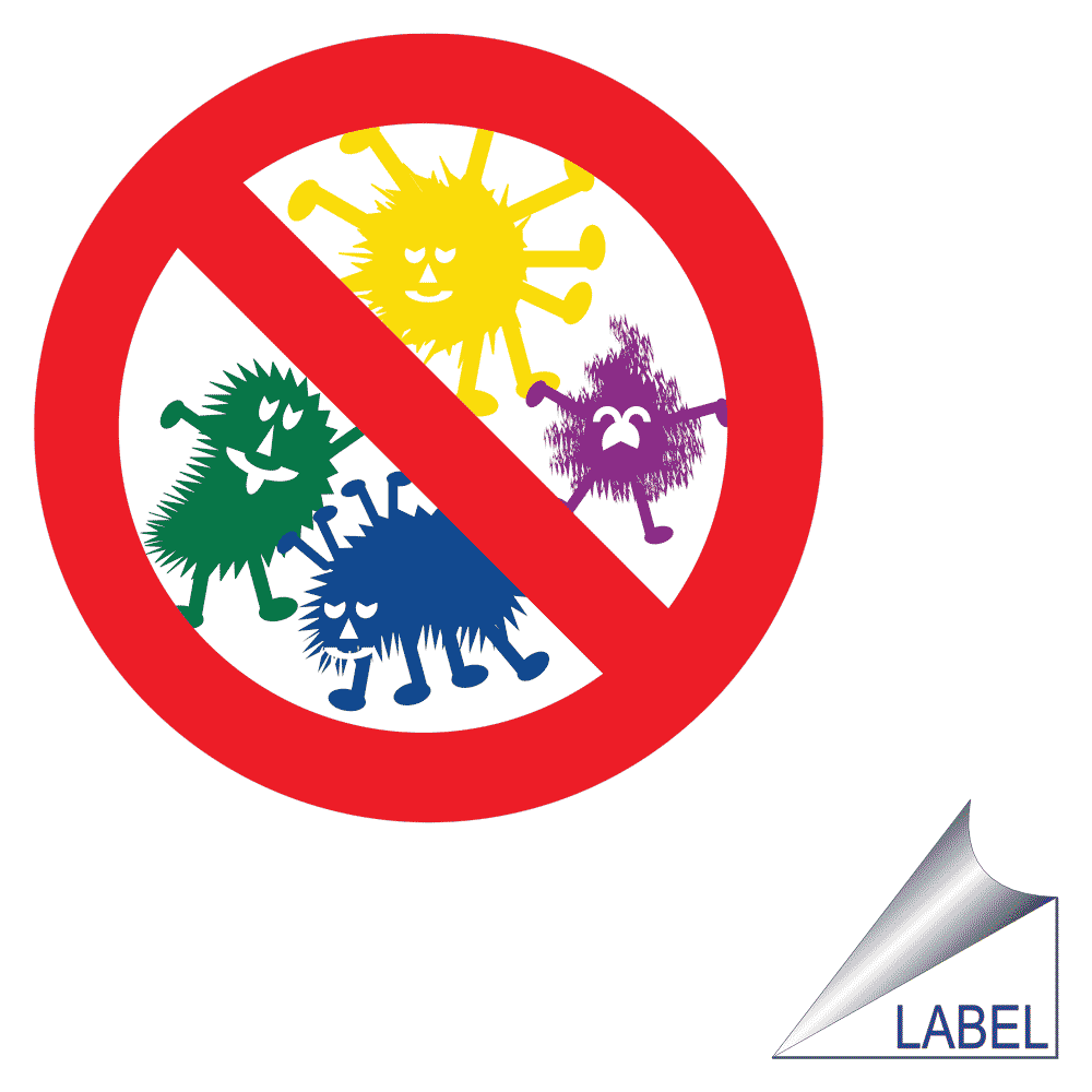 Wash Hands No Germs Symbol Label / Sticker - White Reflective