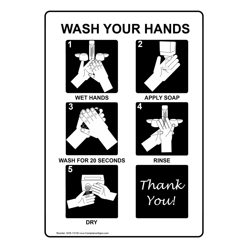 Vertical White Handwashing Instructions Sign or Label - Symbol