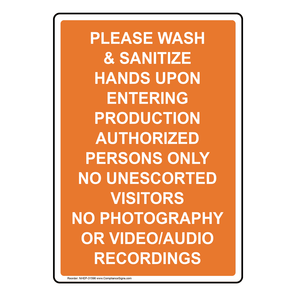 Orange Vertical Sign - Please Wash & Sanitize Hands Upon Entering