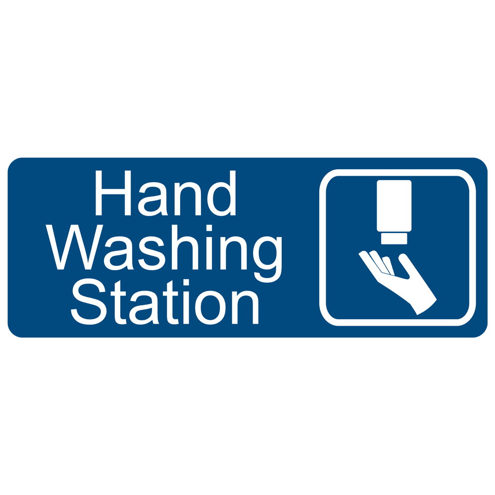 Hand Washing Station Engraved Sign EGRE-368-SYM-WHTonBLU Hand Washing
