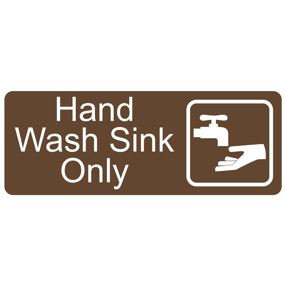 Hand Wash Sink Only Engraved Sign EGRE-372-SYM-WHTonBrown Hand Washing